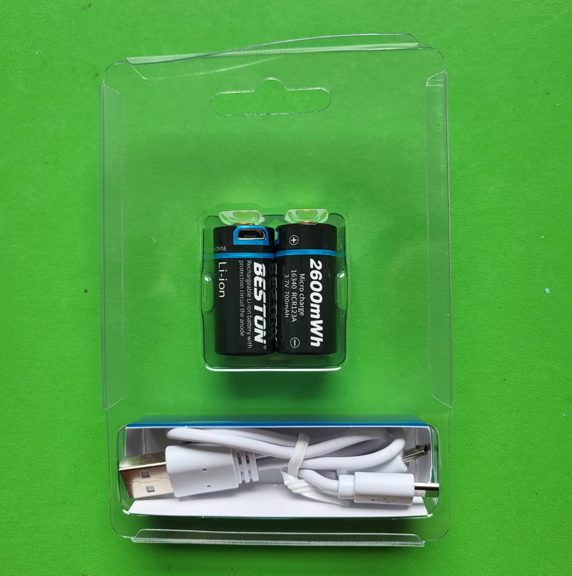 Pin sạc RCR123A 16340 Beston 2600mWh Lithium-ion cổng micro USB kèm cáp ...