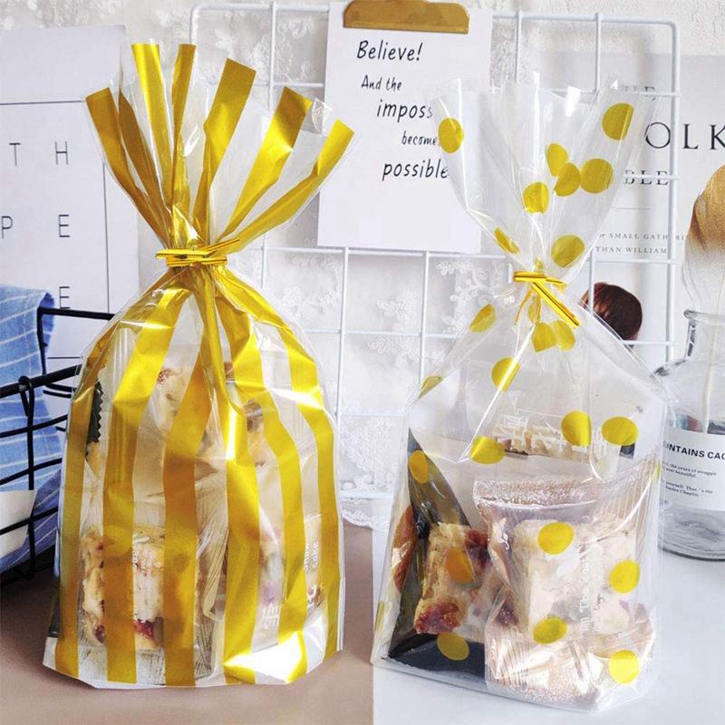 100PCS Gold OPP Bags with Twist Ties for Cookie, Bakery, Candy, Sweet ...