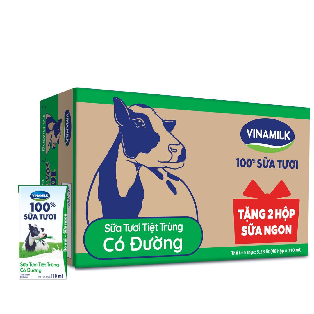 Thùng 48 Hộp Sữa Tươi Vinamilk 100 Có đường 110ml Tặng Thêm 2 Hộp Mixasale