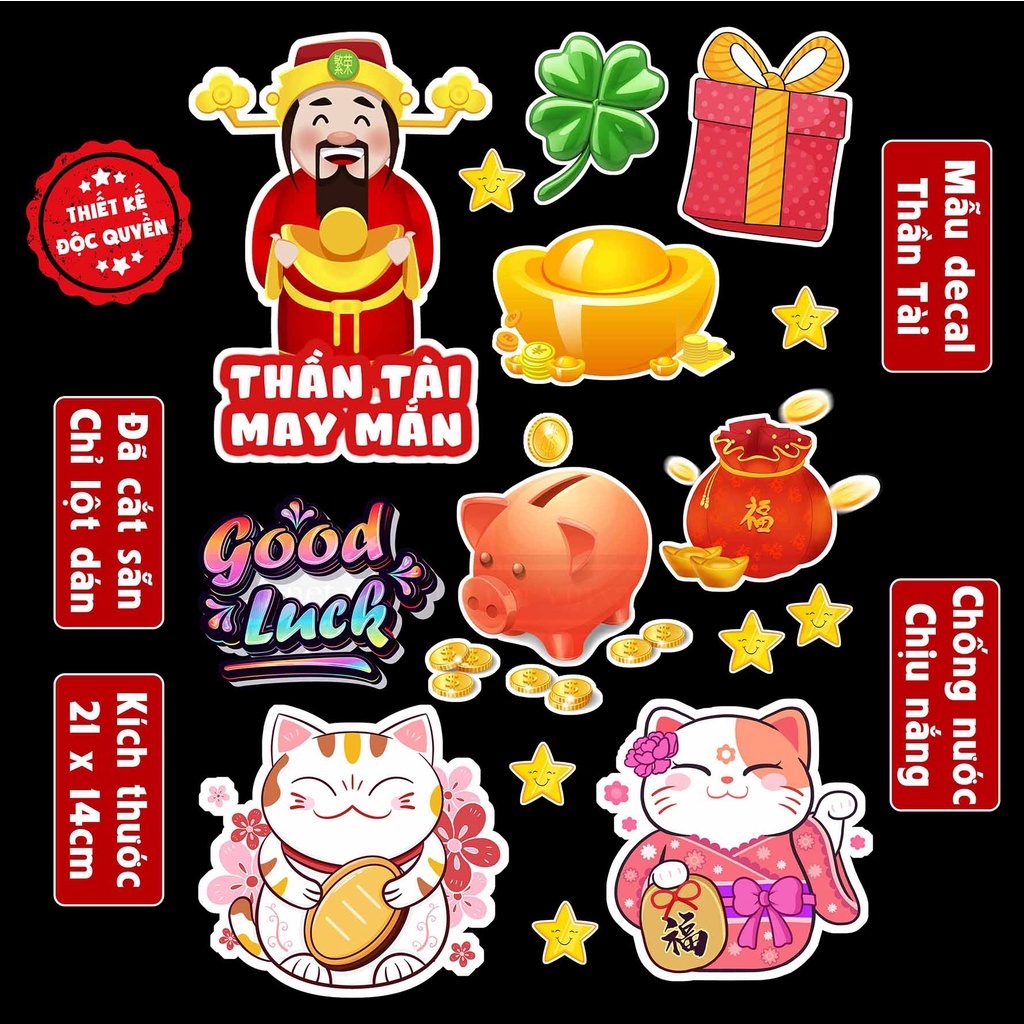 Set 15 Sticker Thần Tài cắt sẵn Khổ A5 Dễ Thương Chống Nước, Decal Dán ...
