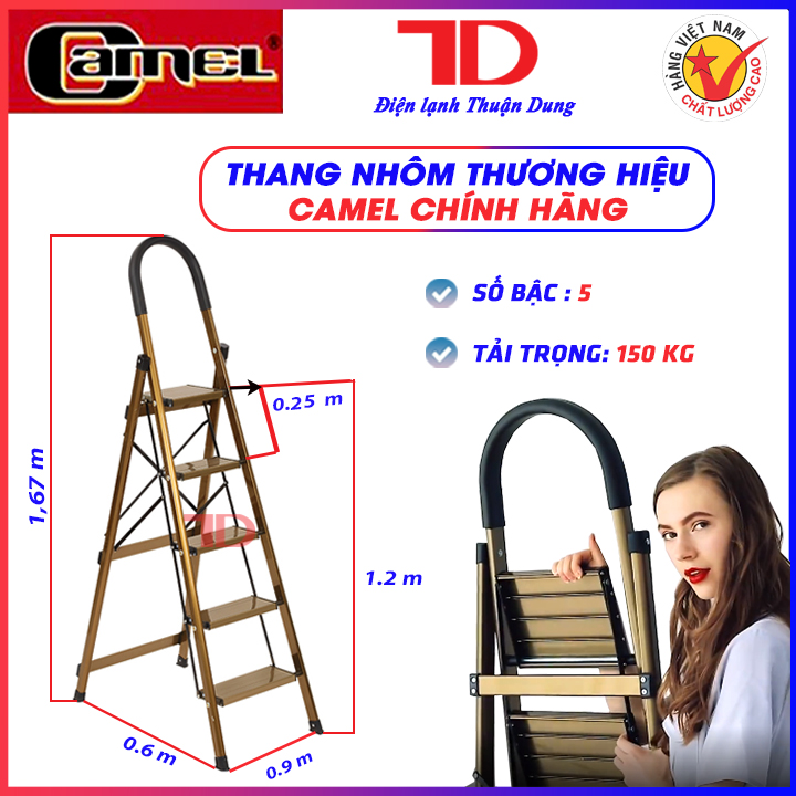 Thang nhôm ghế tay vịn gấp gọn CAMEL 5 bậc, tải trọng 150Kg siêu bền - Điện Lạnh Thuận Dung ...