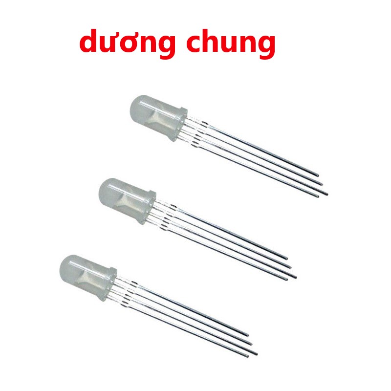Led RGB siêu sáng, đục (chống chói) 5mm 4 chân 3 màu đỏ, xanh lá, xanh ...