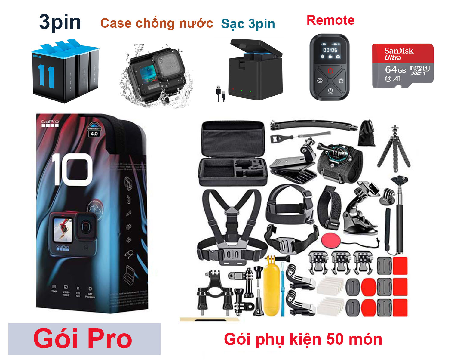 Chính hãng GoPro Hero 10 Black tặng thẻ nhớ 32GB đầu đọc thẻ gói phụ ...