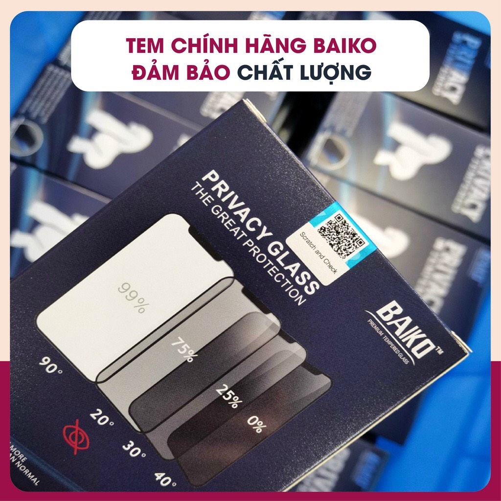 Kính cường lực Baiko chống nhìn trộm iPhone 14Promax 13promax 12 Promax ...