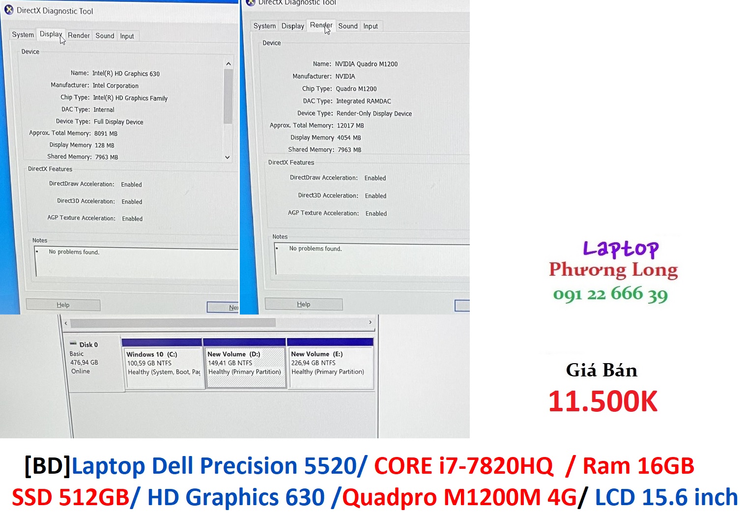 BDLaptop Dell Precision 5520 CORE i7-7820HQ Ram 16GB SSD 512GB HD ...