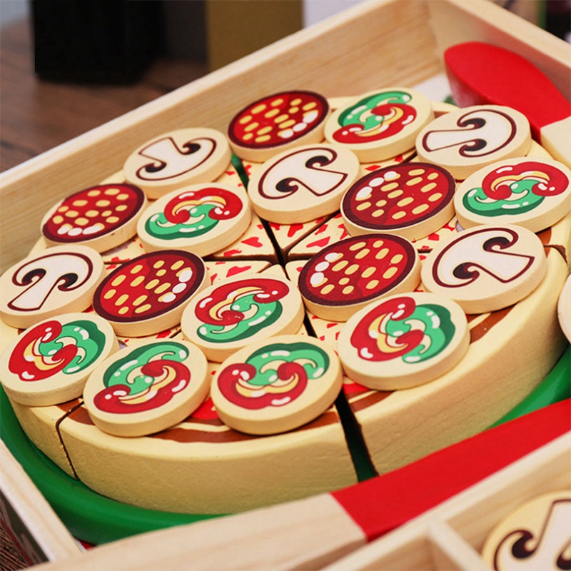 64 Pcs Pretend Play Wooden Pizza Toy for Kids, Pizza Play Food Set for ...
