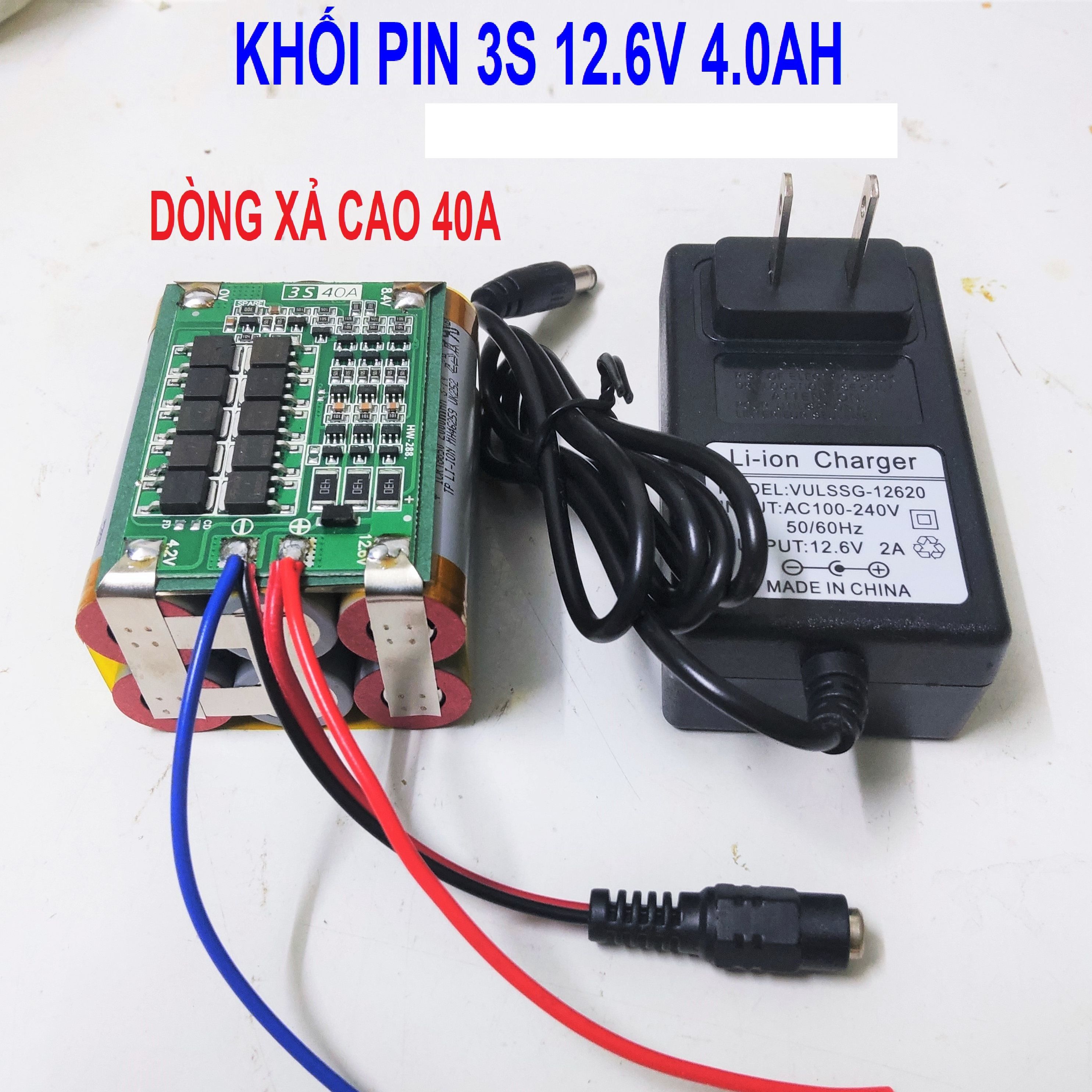 Khối pin 3S 12.6V 4AH Dòng xả cao 40A. Mua kèm sạc nhanh Lithium 3S 12 ...