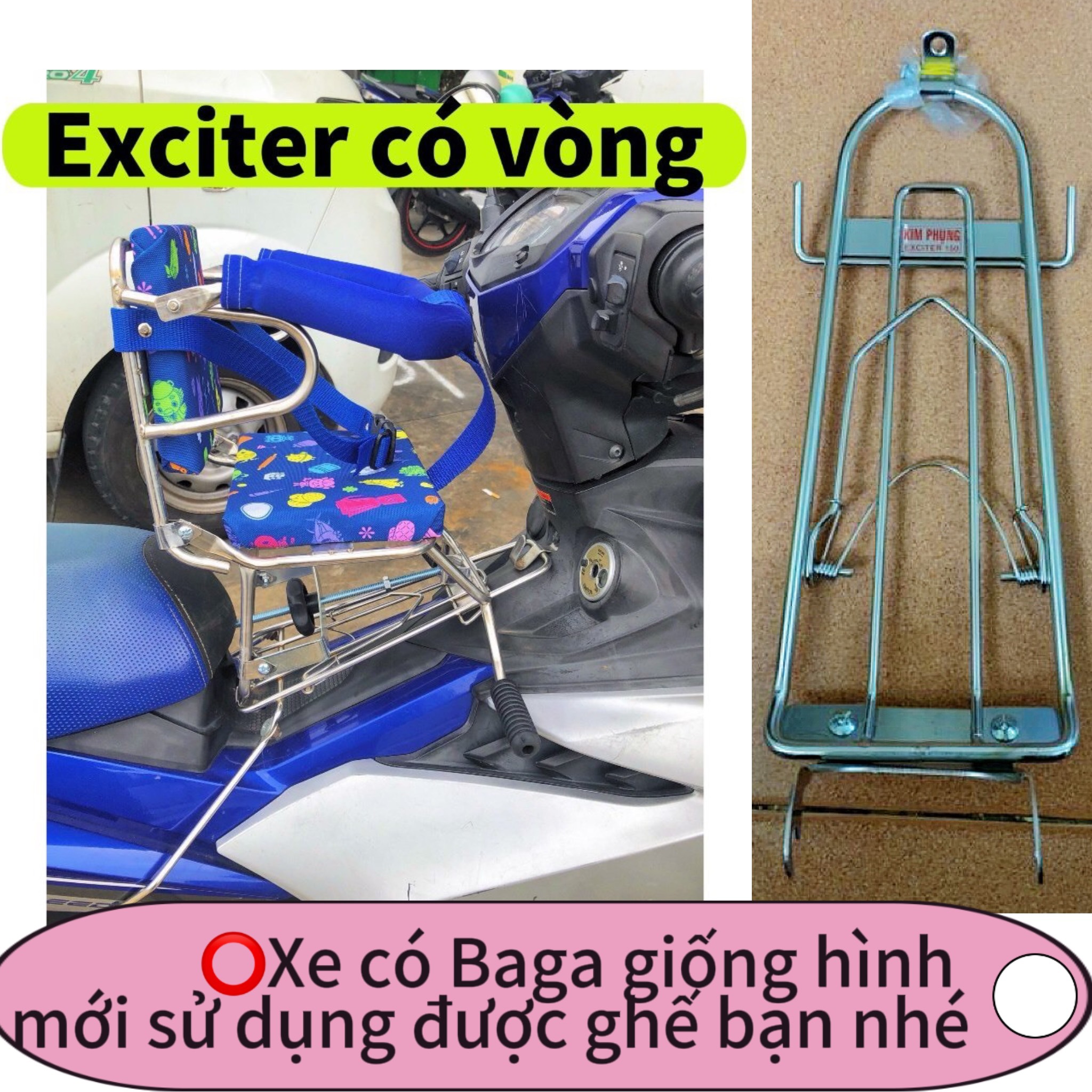 Ghế ngồi xe máy số , ghế số gập inox Có Vòng , ghế ngồi xe dream , wave ...