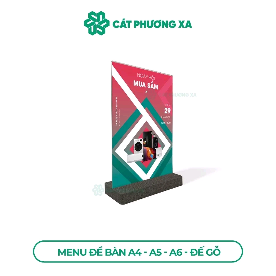 (Cung cấp sl 1-1000 cái)Bảng Menu Mica Standee để bàn A4, A5, A6 Đế Gỗ ...