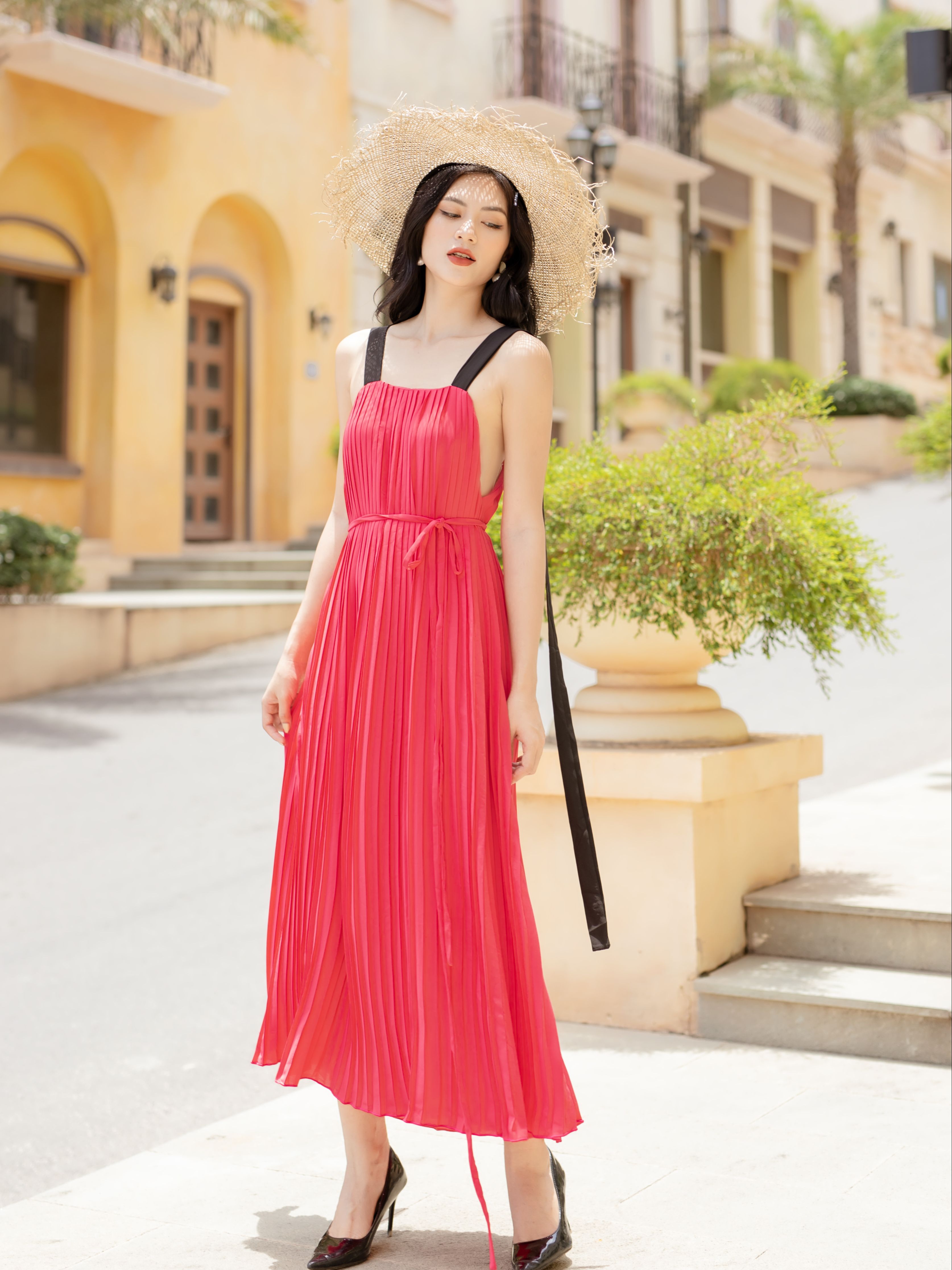 Leena// Đầm lụa dập li maxi | Lazada.vn