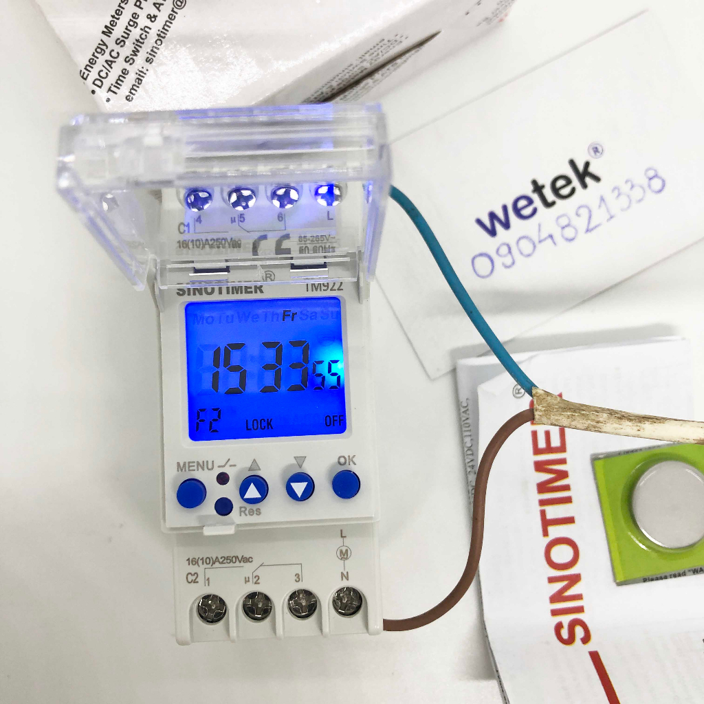 Timer 24h 7 ngày 2 kênh 16A SINOTIMER TM922, cài theo giây, LCD lớn có ...