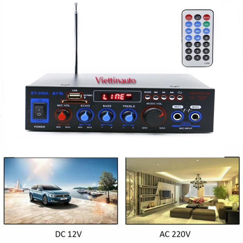 Ampli Karaoke Mini 12V đă năng 2 cổng Mic BT-309A - MixASale