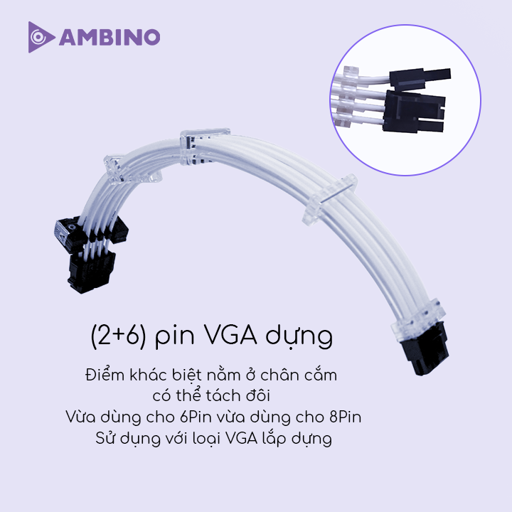 Dây nguồn nối dài RGB Ambino Rainpow 24Pin/ 8Pin CPU/ (2+6) Pin VGA ...
