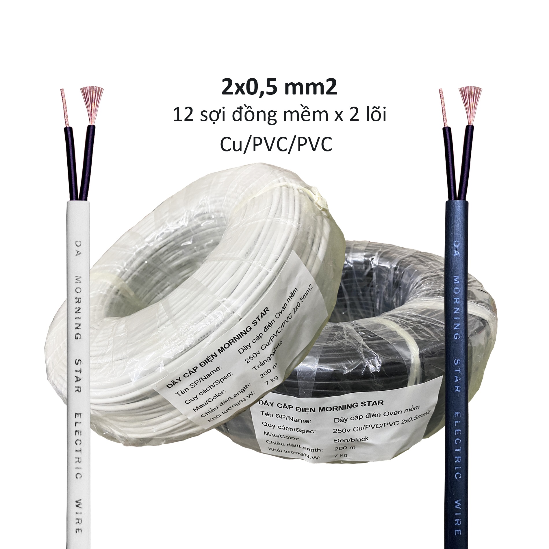 Combo 10m Dây điện đôi dẹt mềm 2x0,5 2x0,75 2x1 2x1,5 2x2,5 mm2 Cu/PVC/PVC bọc ovan mềm Cadisun ...