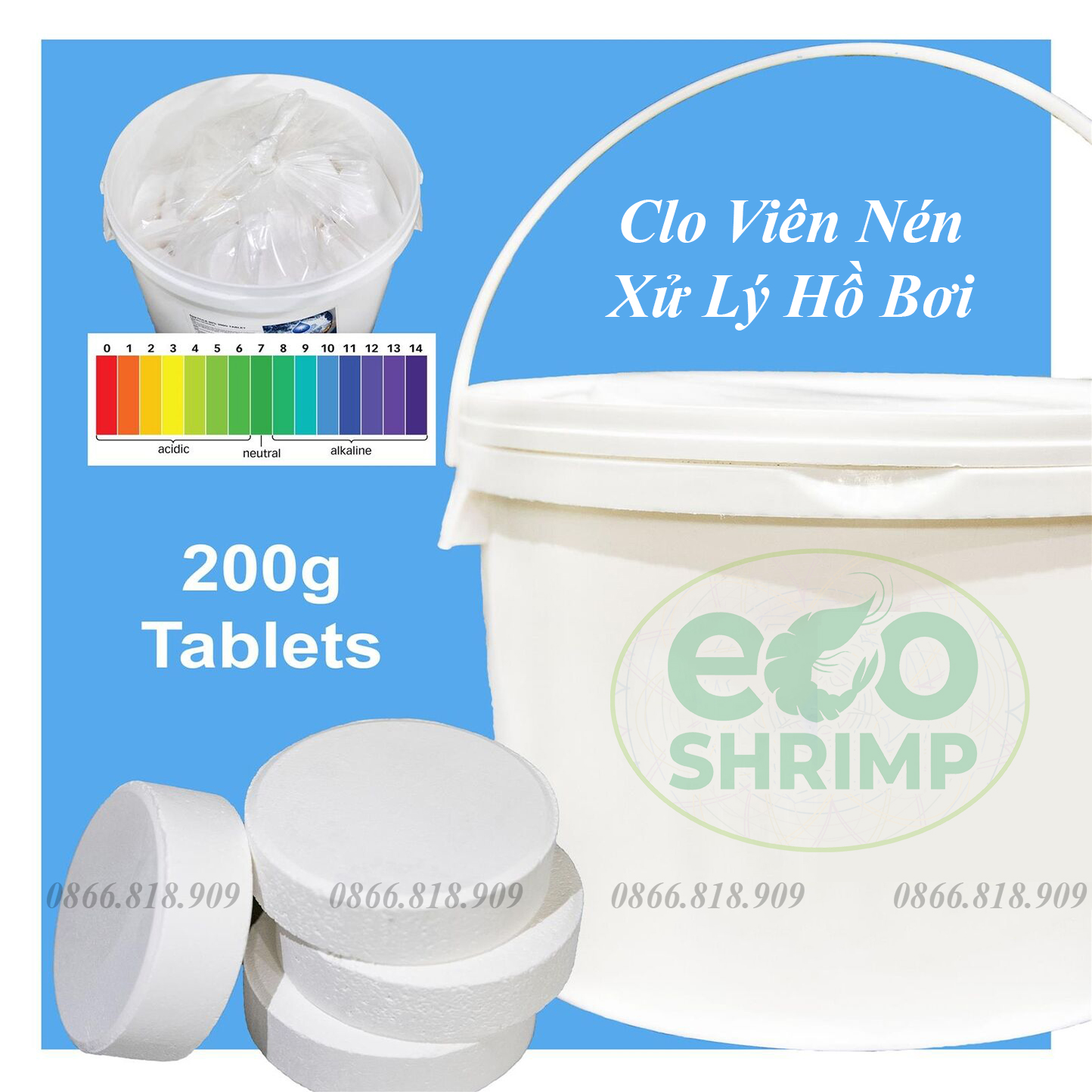 Chlorine Tan Chậm - Chlor Viên Nén 200gr Đặt Ngăn Lọc Hồ Bơi Để Bổ Sung ...