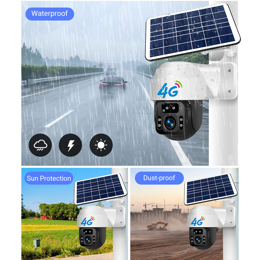 Hamrol 4G SIM Card 1080P Outdoor Solar Panel Battery PTZ Camera PIR ...