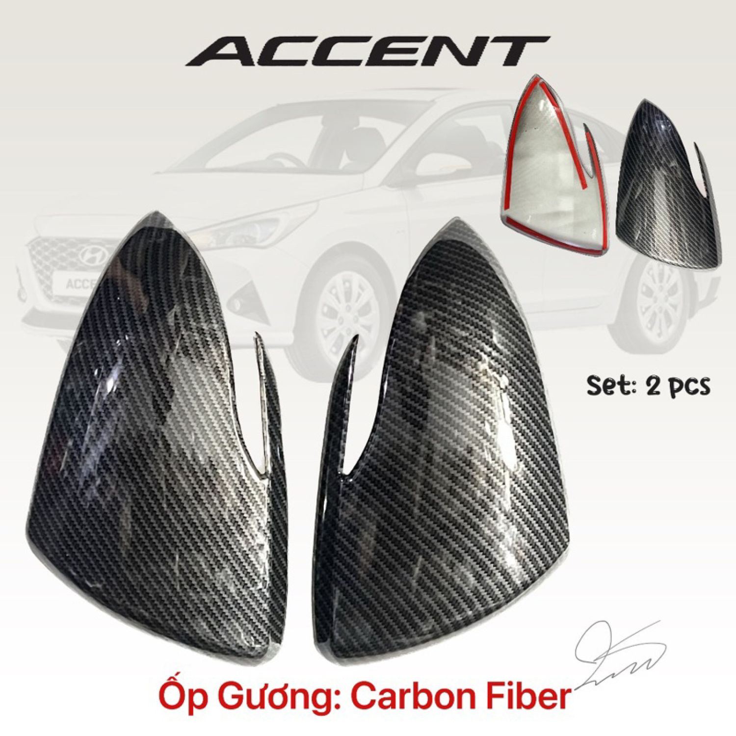 Accent 17- 2023 Phụ kiện Carbon ốp Tay mở cửa Hõm chén lưng Gương nắp ...
