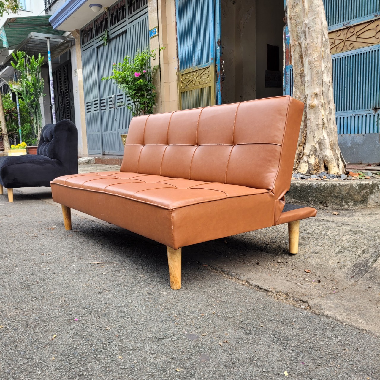 Ghế sofa giường dài 1m5 bọc nhung màu xanh navy, Ghế sofa không có lò ...