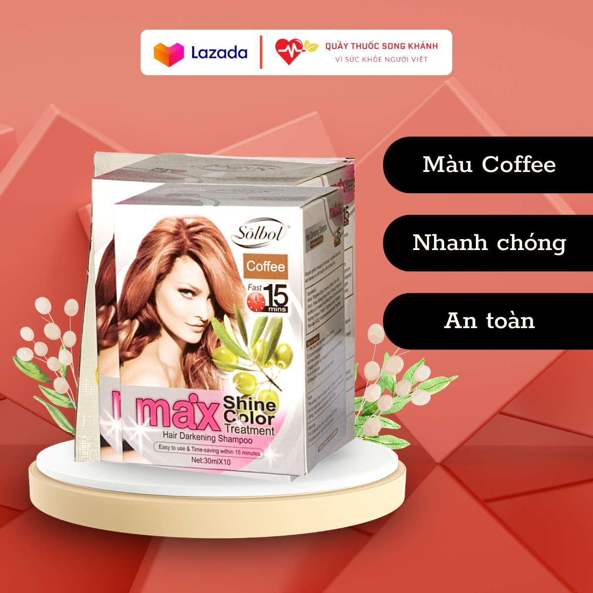 Dầu Gội Tạo Màu Tóc Solbol MAX Shine Color 10 gói màu Coffee giúp cho ...