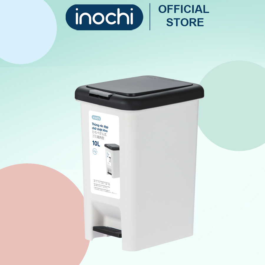 Thùng rác đạp chữ nhật 10L INOCHI (CÓ RUỘT) phong cách hiện đại, nắp mở ...