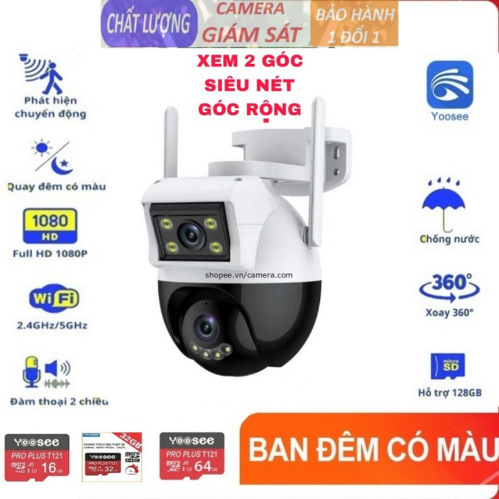 Combo camera YOOSEE 8LED 12LED Ban đêm có màu kèm thẻ 64Gb chuyên dụng ...