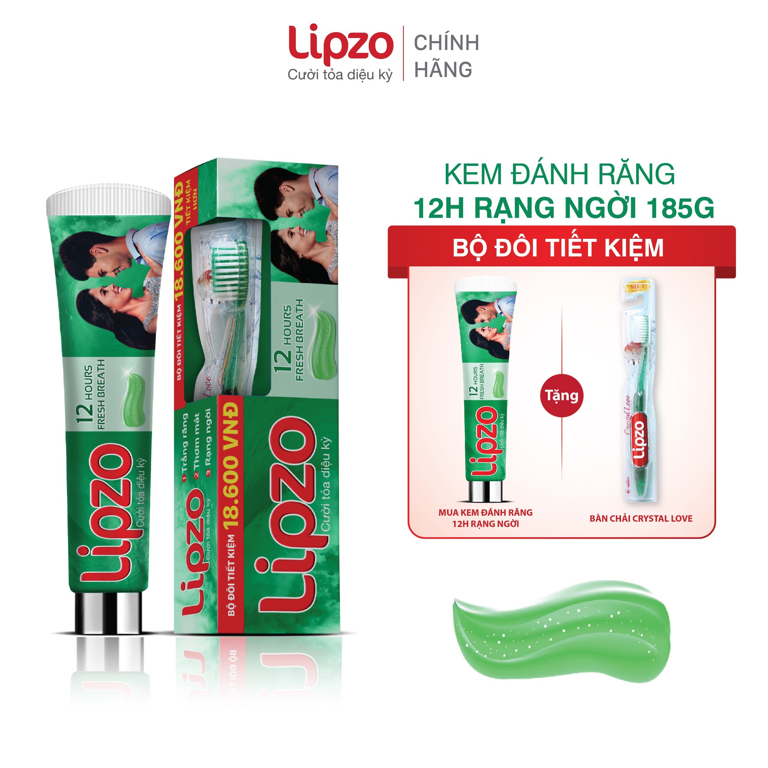 Bộ Đôi Tiết Kiệm Kem Đánh Răng Lipzo 12 Giờ Rạng Ngời 185g Và Bàn Chải ...