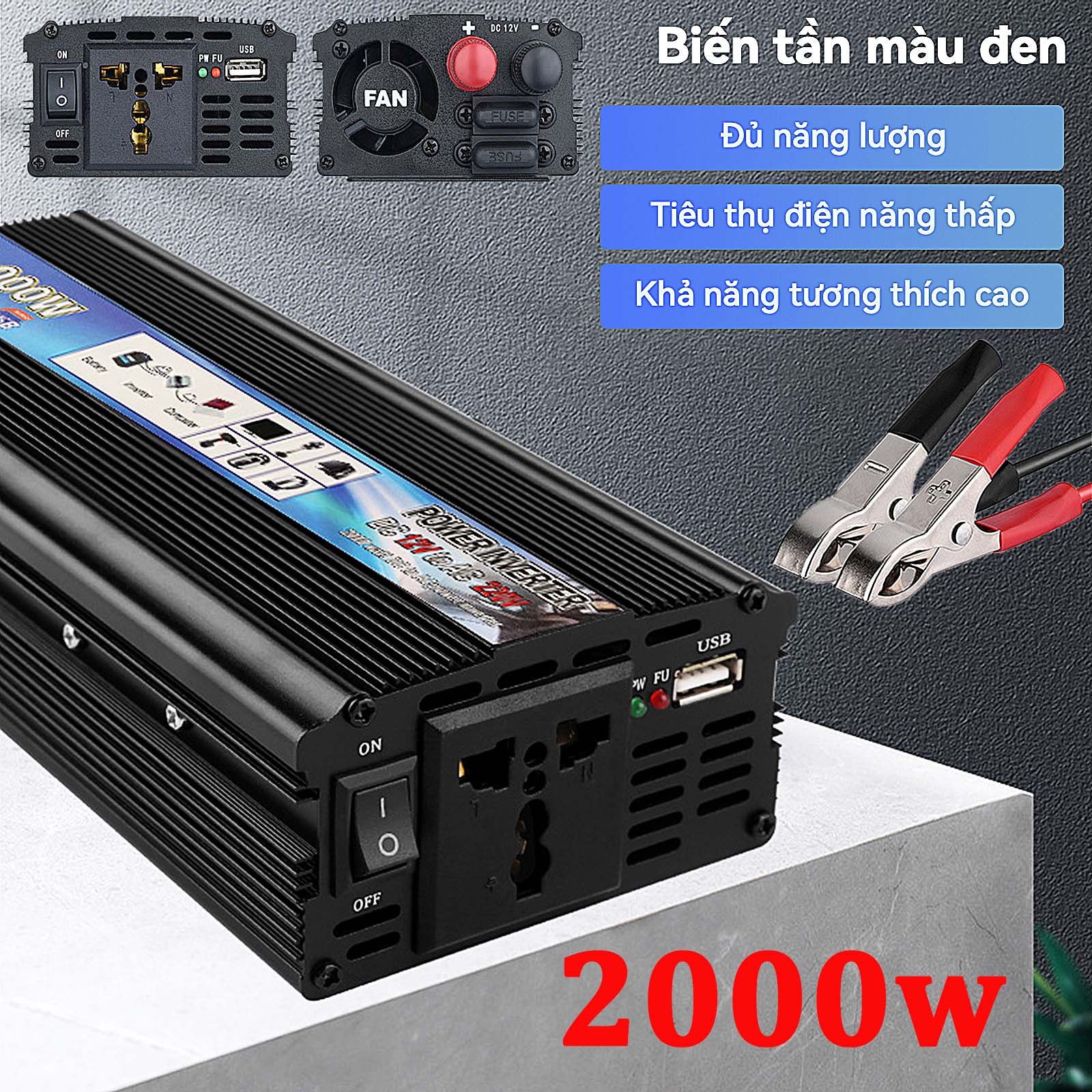 (24 giờ giao hàng)Kích điện 12v 220v sin chuẩn 2000winverter 12v to 220vbộ chuyển đổi điện 12v ...