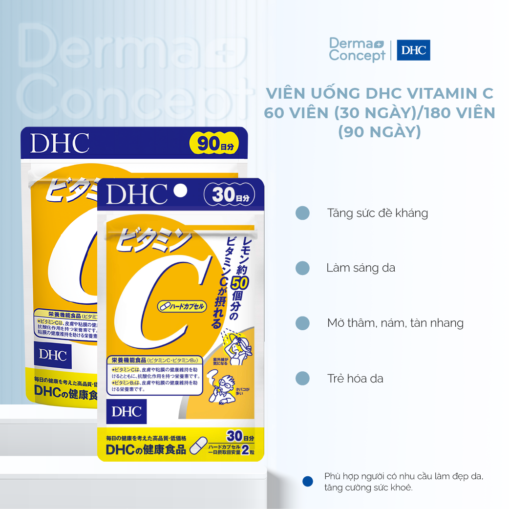 Viên uống DHC Vitamin C sáng da mờ thâm tăng cường đề kháng 60 viên (30 ...