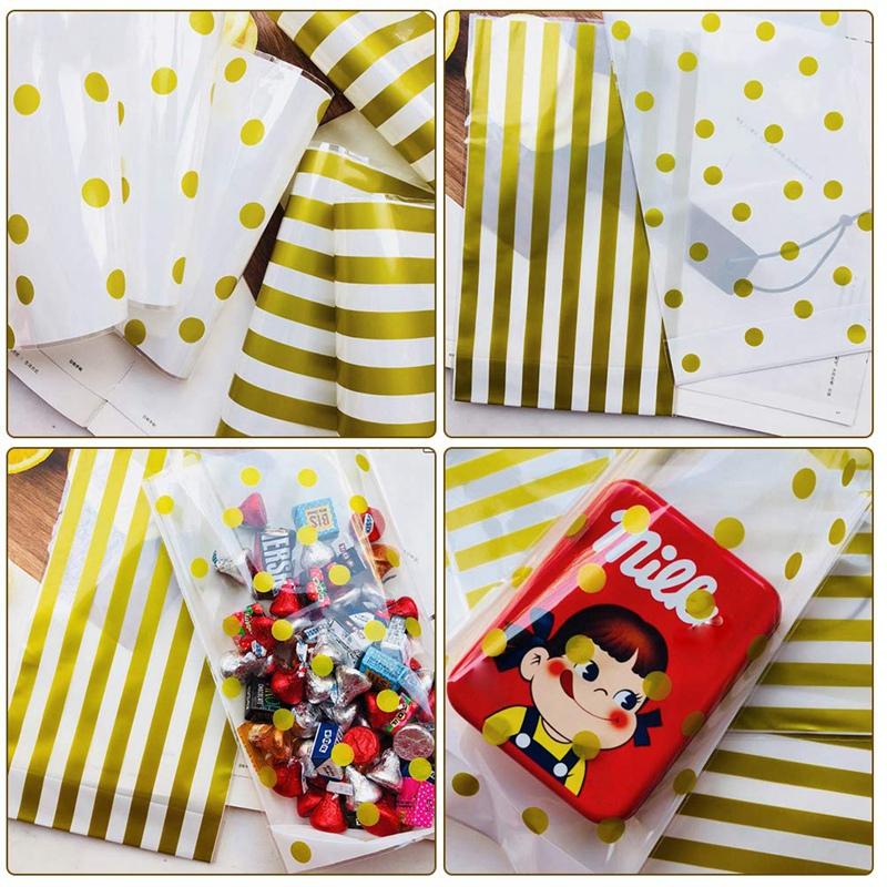 100PCS Gold OPP Bags with Twist Ties for Cookie, Bakery, Candy, Sweet ...