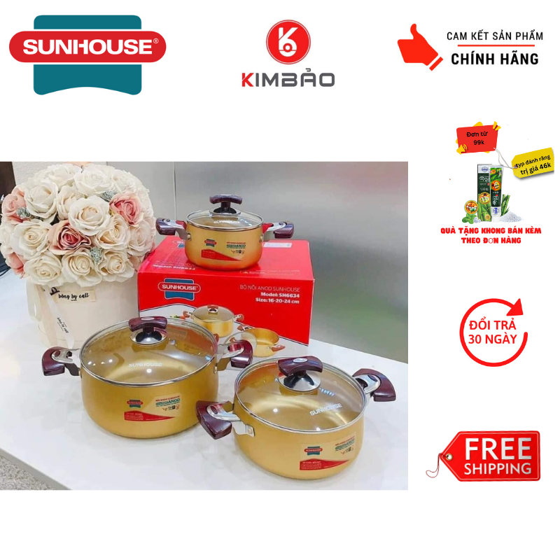 Bộ 3 Nồi Inox Cao Cấp Anod Sunhouse SH6634 Dùng Cho Mọi Loại Bếp Cam Kết Hàng Chính Hãng. Dùng ...