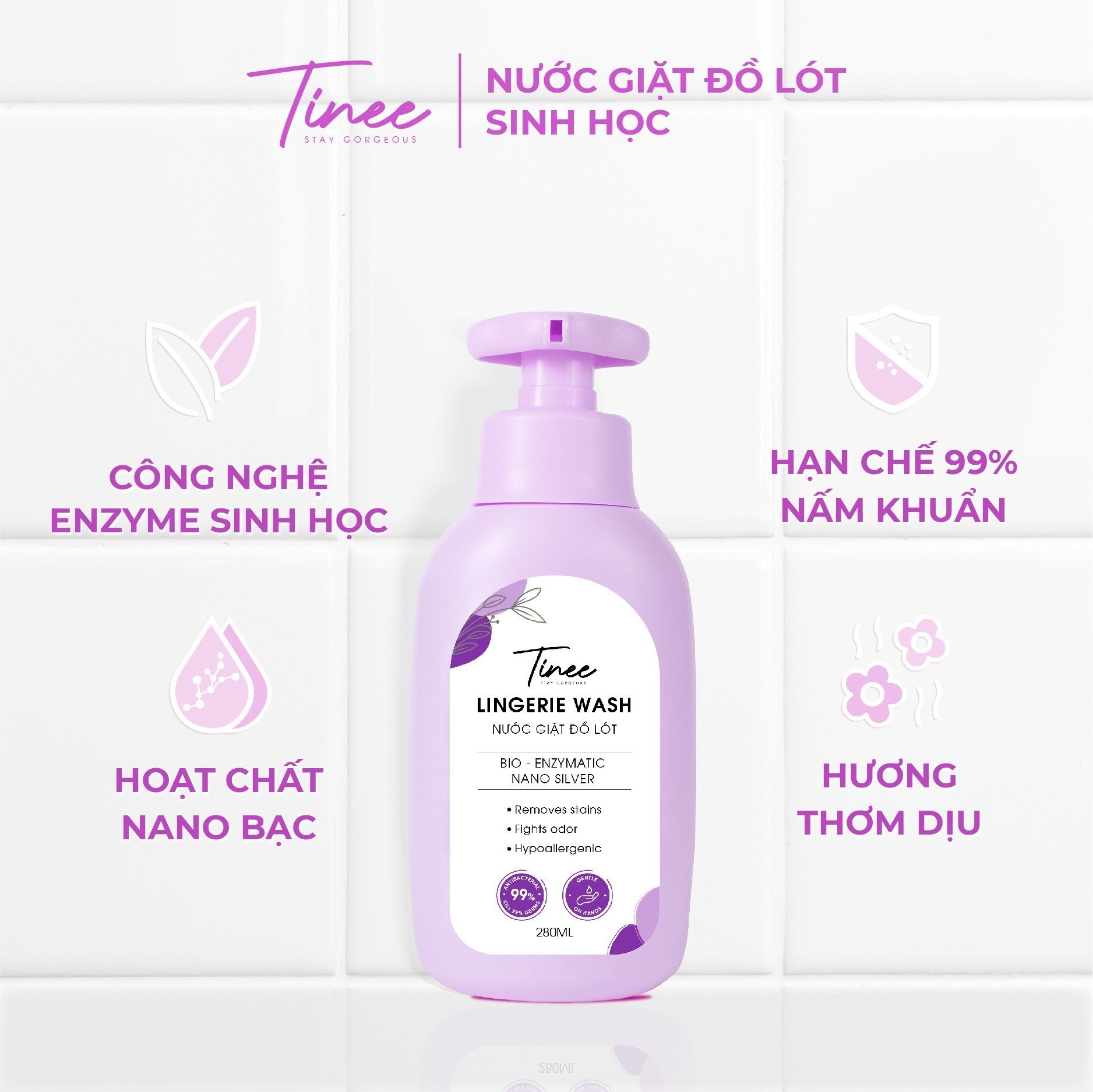 GIÁ DÙNG THỬ Nước giặt đồ lót Sinh Học Tinee 280ml - Nano bạc phiên bản ...
