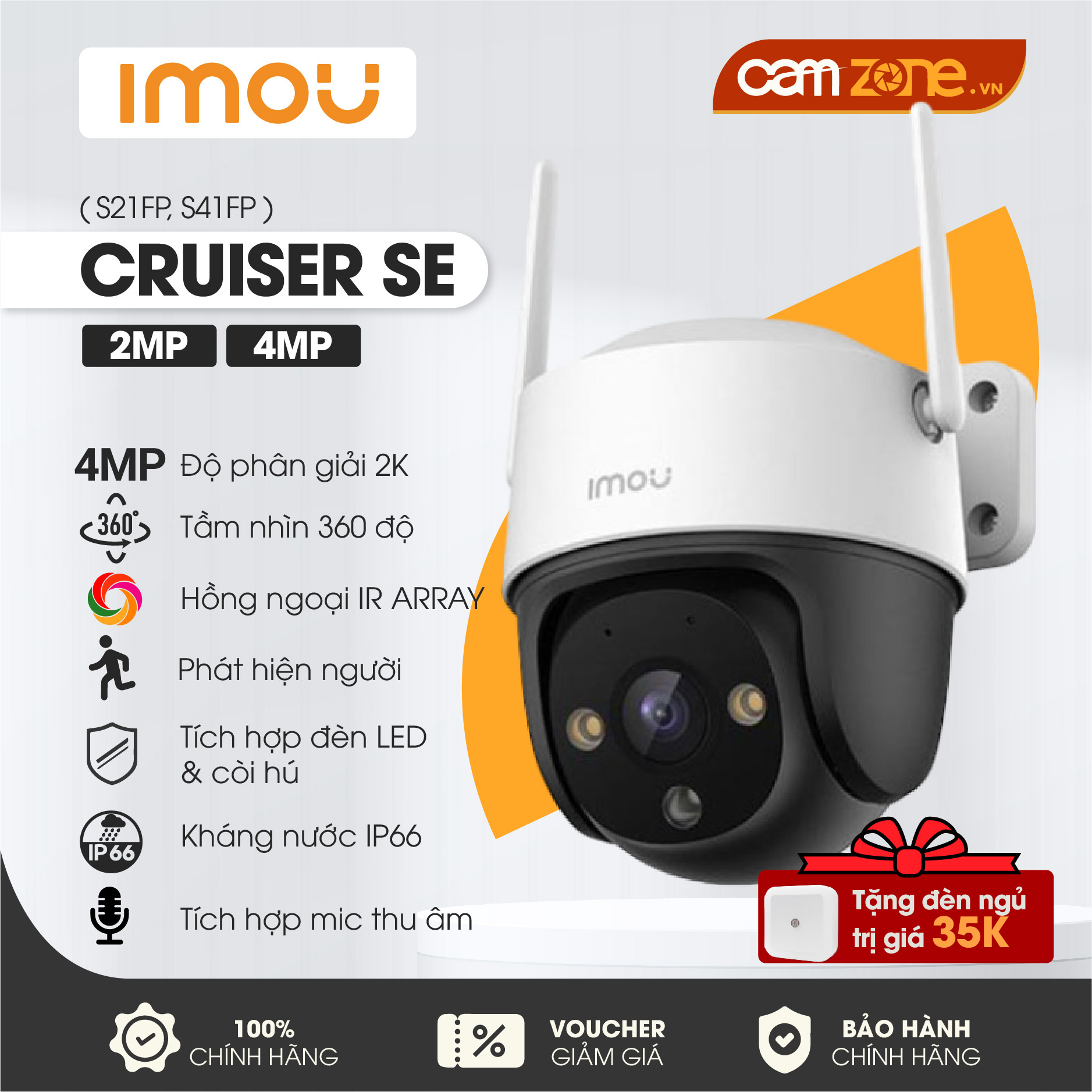 Camera wifi ngoài trời IMOU Cruiser 2 3MP GS7EP xoay 360 độ theo dõi ...