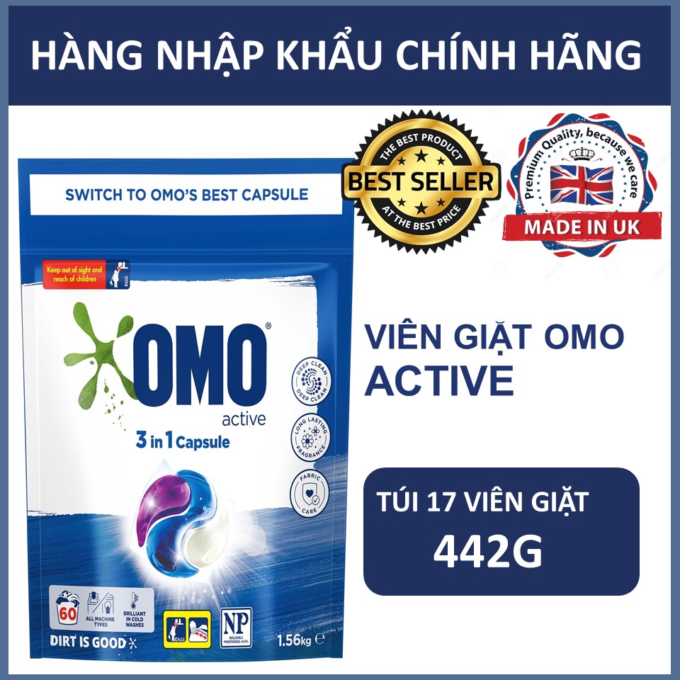 Viên giặt OMO Active 3 in 1 Capsule Túi 17 Viên 442g | Lazada.vn
