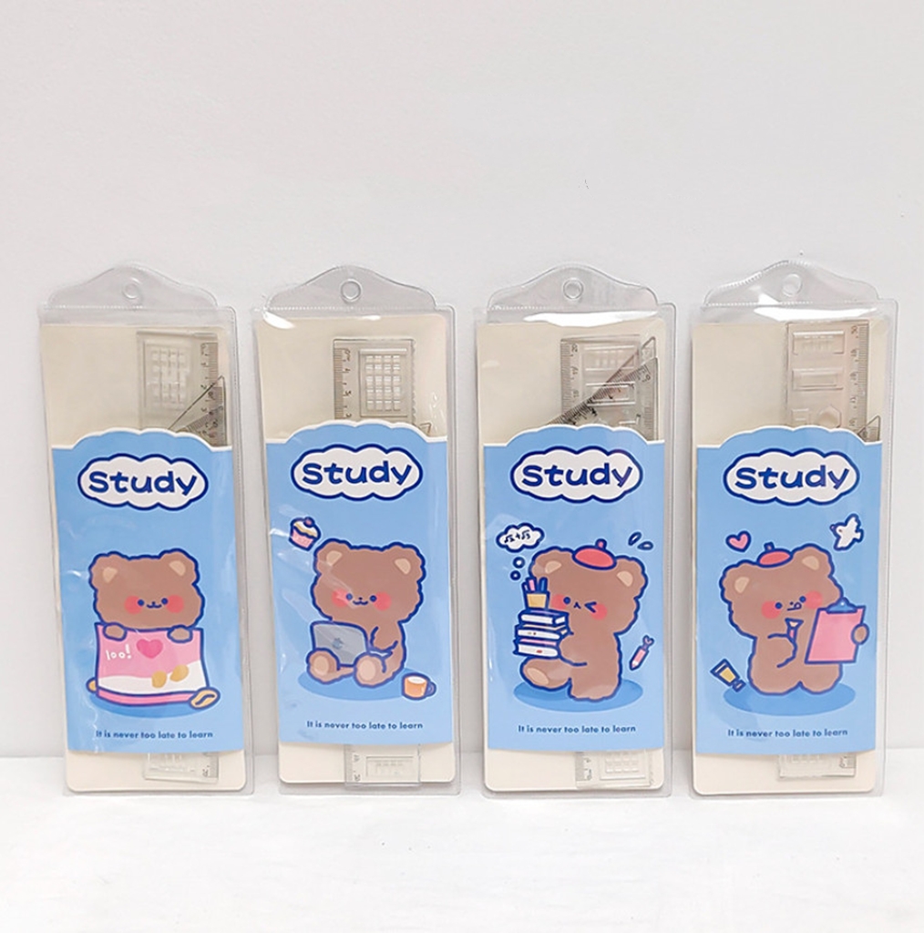 Bộ thước kẻ eke cute 4 món đa năng giá rẻ cho học sinh học tập tặng kèm ...