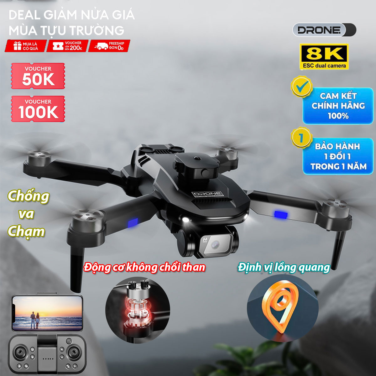 Flycam 8K Ultra HD S98 PRO MAX Máy bay flycam mini trang bị 2 camera ...