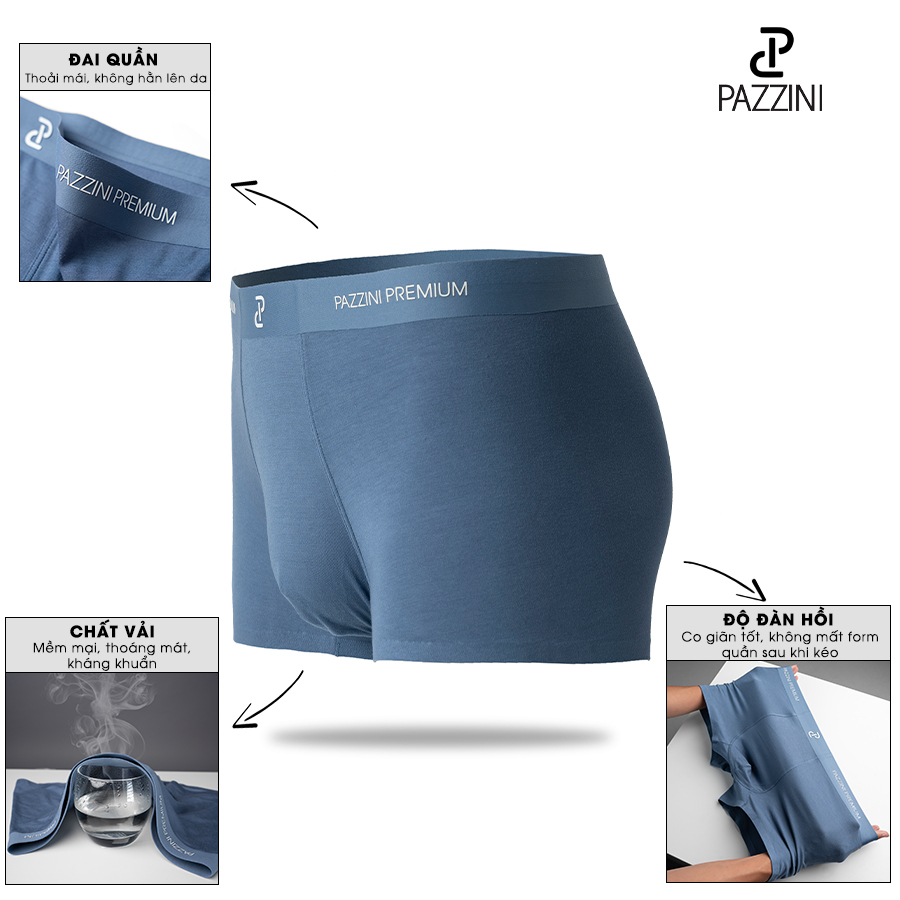 Combo 4 quần lót nam boxer PAZZINI modal gỗ sồi cao cấp quần sịp nam co ...