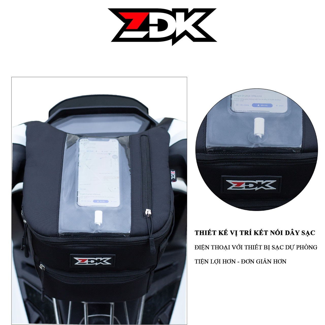 Túi Grab Dọc ZDK K2 Size Lớn 2 Ngăn Đựng Điện Thoại Treo Đầu Xe Máy Chạy Grab Có Sẵn Lỗ Sạc Sử ...