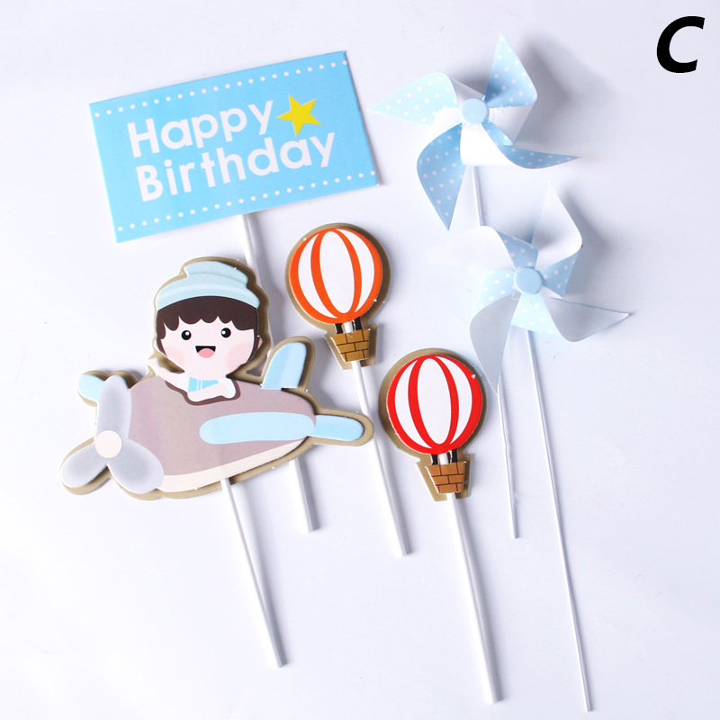 Fashion Happy Birthday Cake Topper Pilot Plane Car Tree Clouds ...