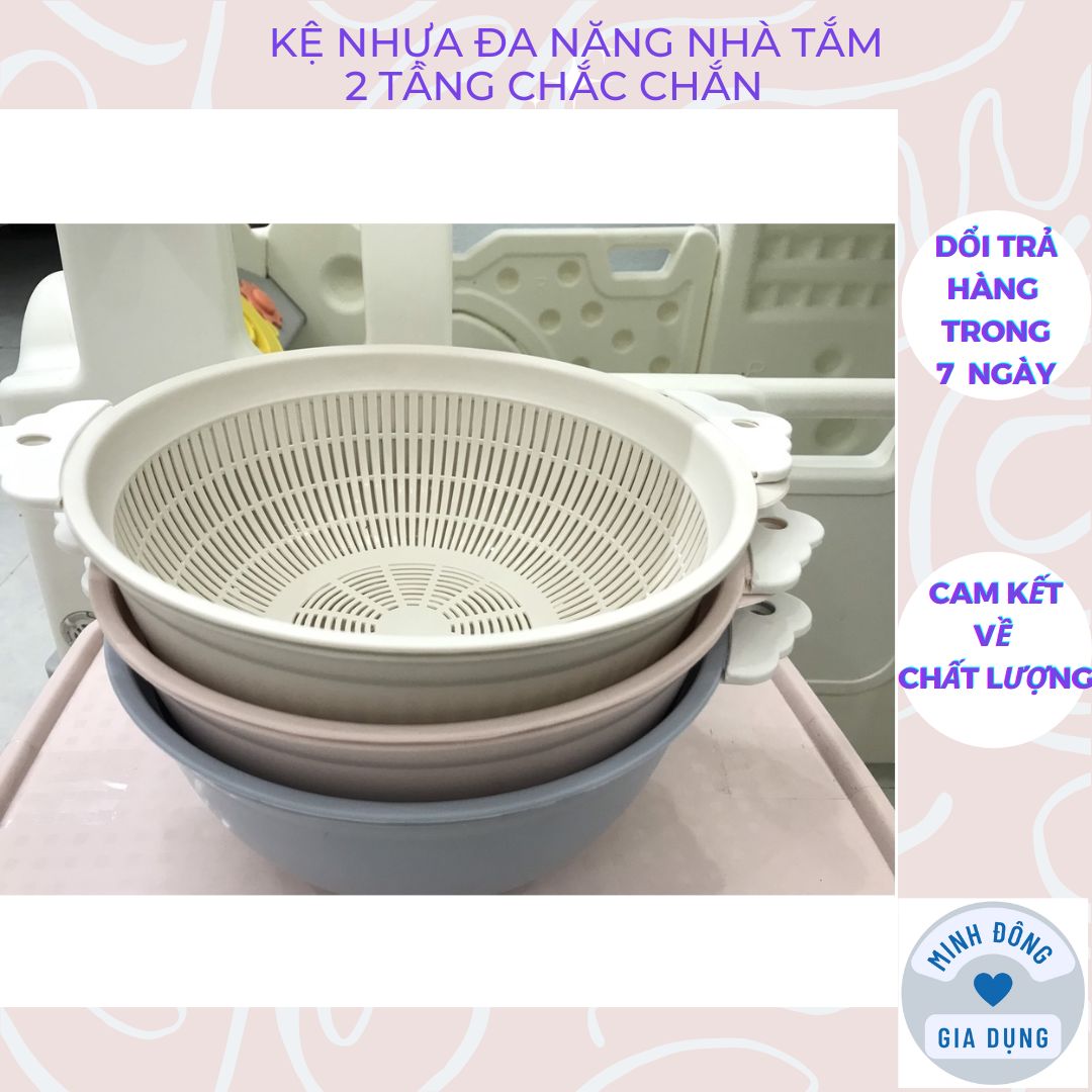 Bộ thau rổ nhựa rửa rau quả hình tròn màu pastel có tay cầm và lỗ xỏ ...