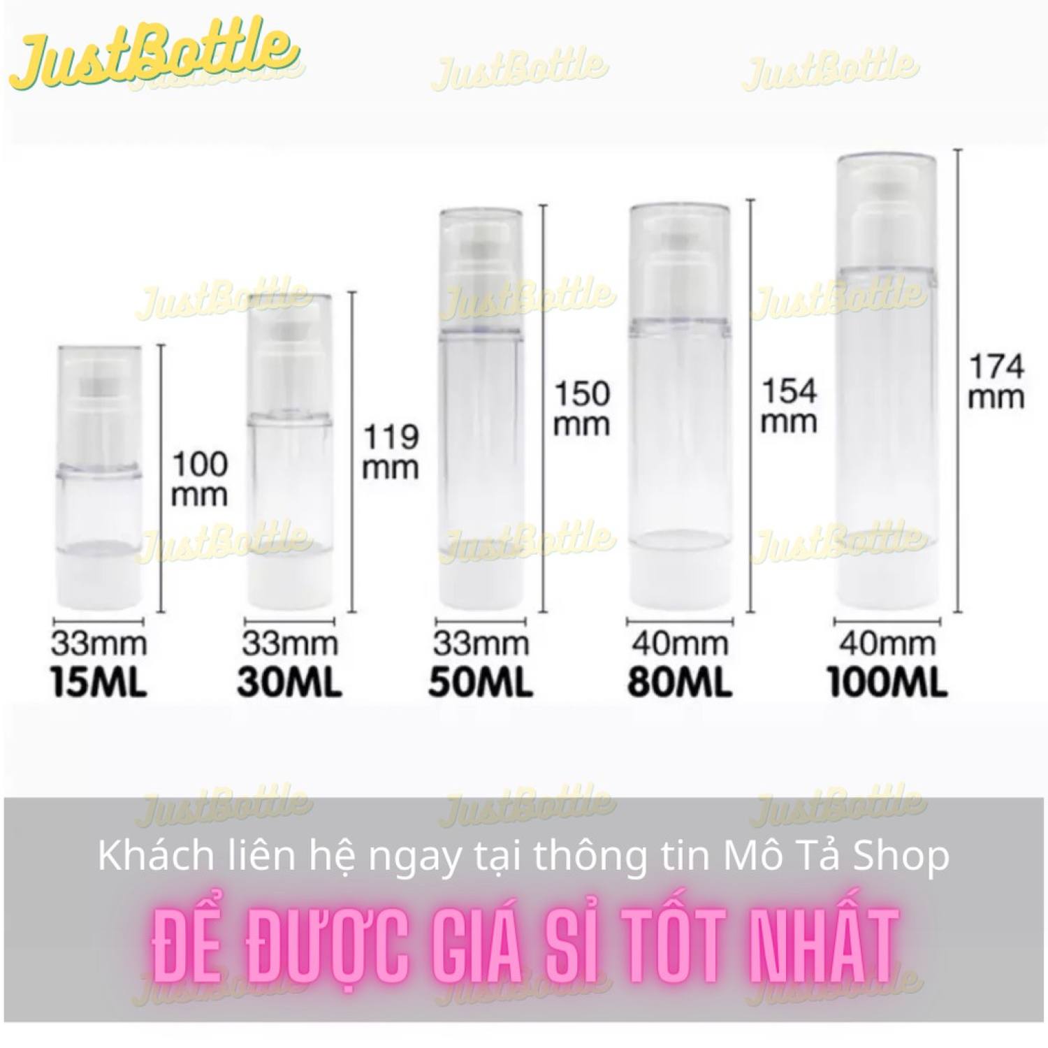 CHAI CHIẾT MỸ PHẨM CHÂN KHÔNG 5ml 10ml 20ml 30ml 50ml 100ml vòi nhấn ...