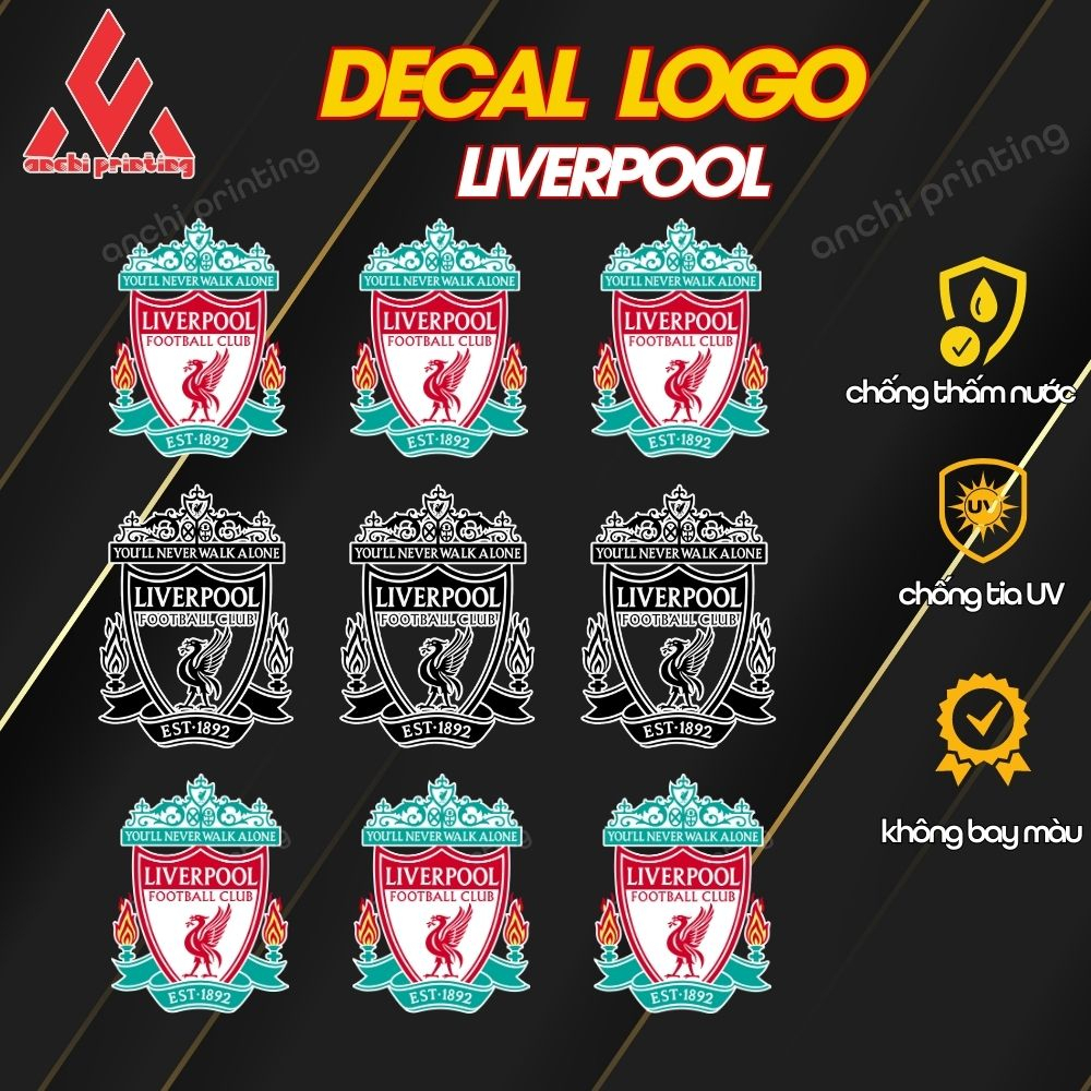 Combo 9 sticker logo decal CLB bóng đá LIVERPOOL chất liệu chống nước ...