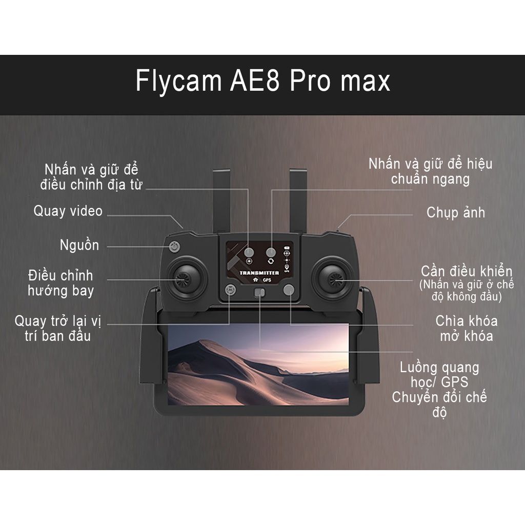 Flycam AE8 MAX Cảm Biến Tránh Va Chạm 4 Chiều Máy Bay Không Người Lái Định Vị G.P.S Chụp Ảnh ...