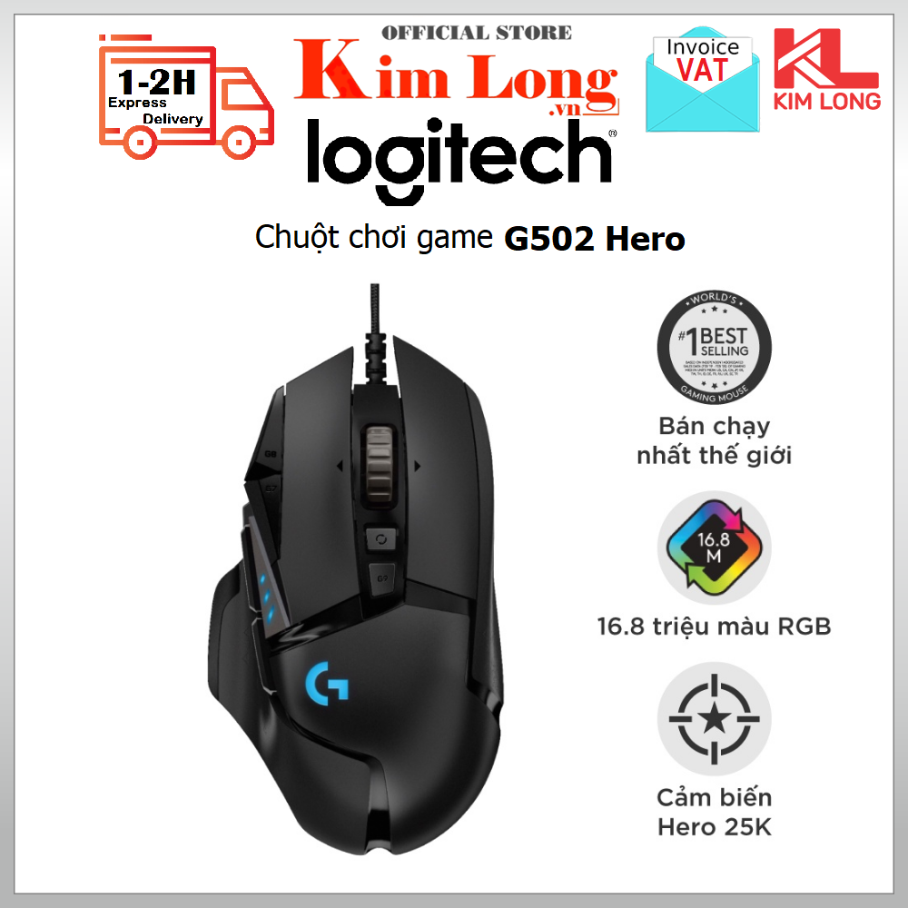 Chuột game có dây logitech g502 hero - cảm biến hero 25k, rgb