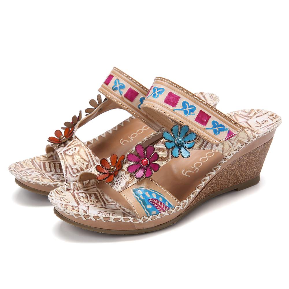 SOCOFY 2022 New Bohemia Slip on Slides Wedge Sandals Handmade Leather ...