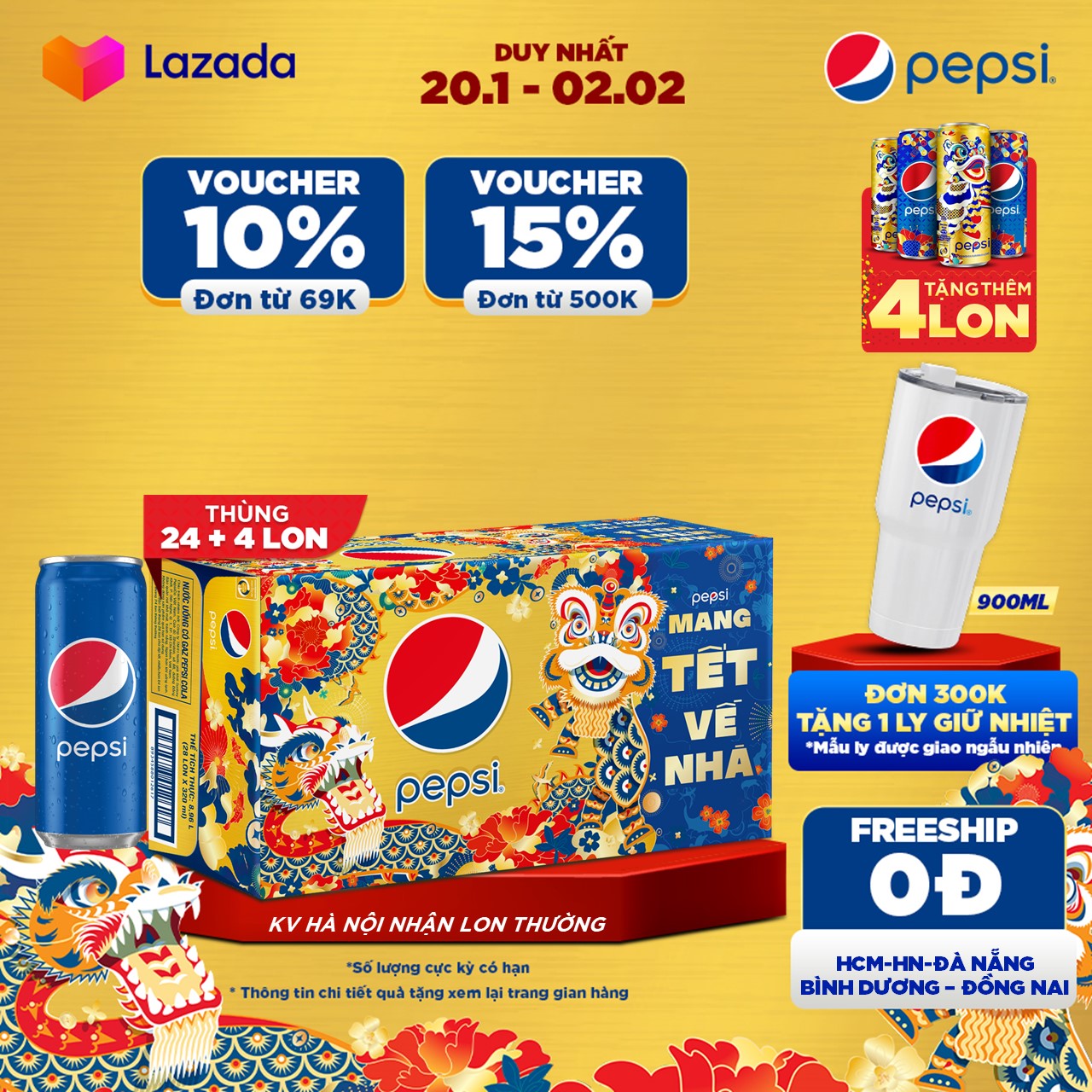 [ĐƠN 300K TẶNG 1 LY]Thùng Nước Ngọt Có Gaz Pepsi (320ml/lon) | Lazada.vn