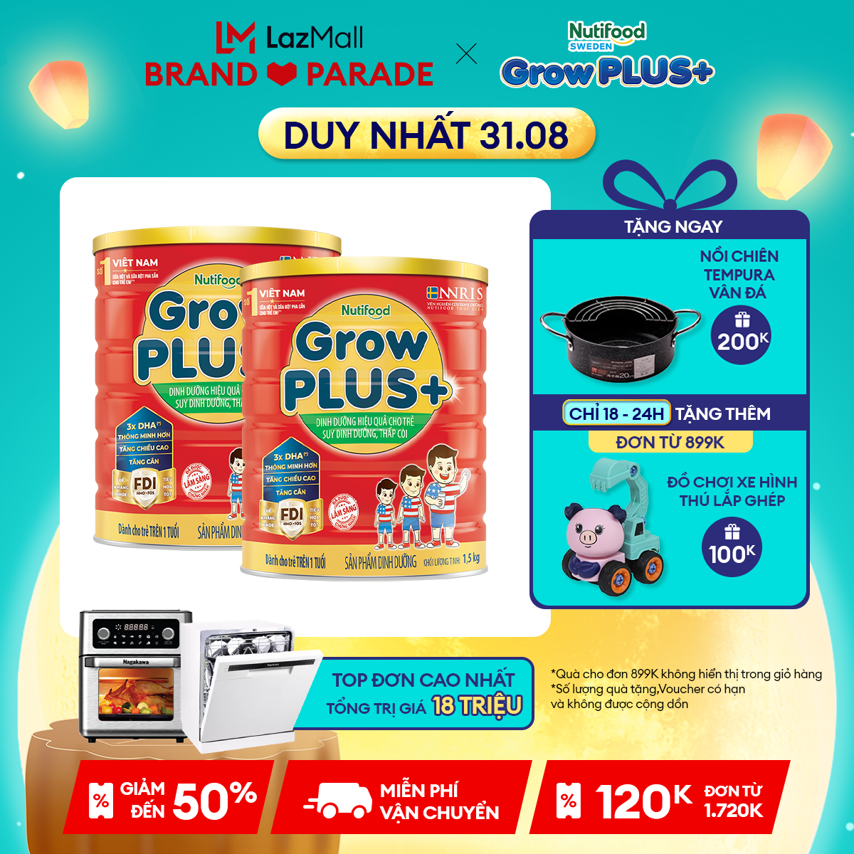 Tặng 1 quà 4 lon Nutifood Growplus Đỏ 1.5kg tặng combo vui hè - MixASale