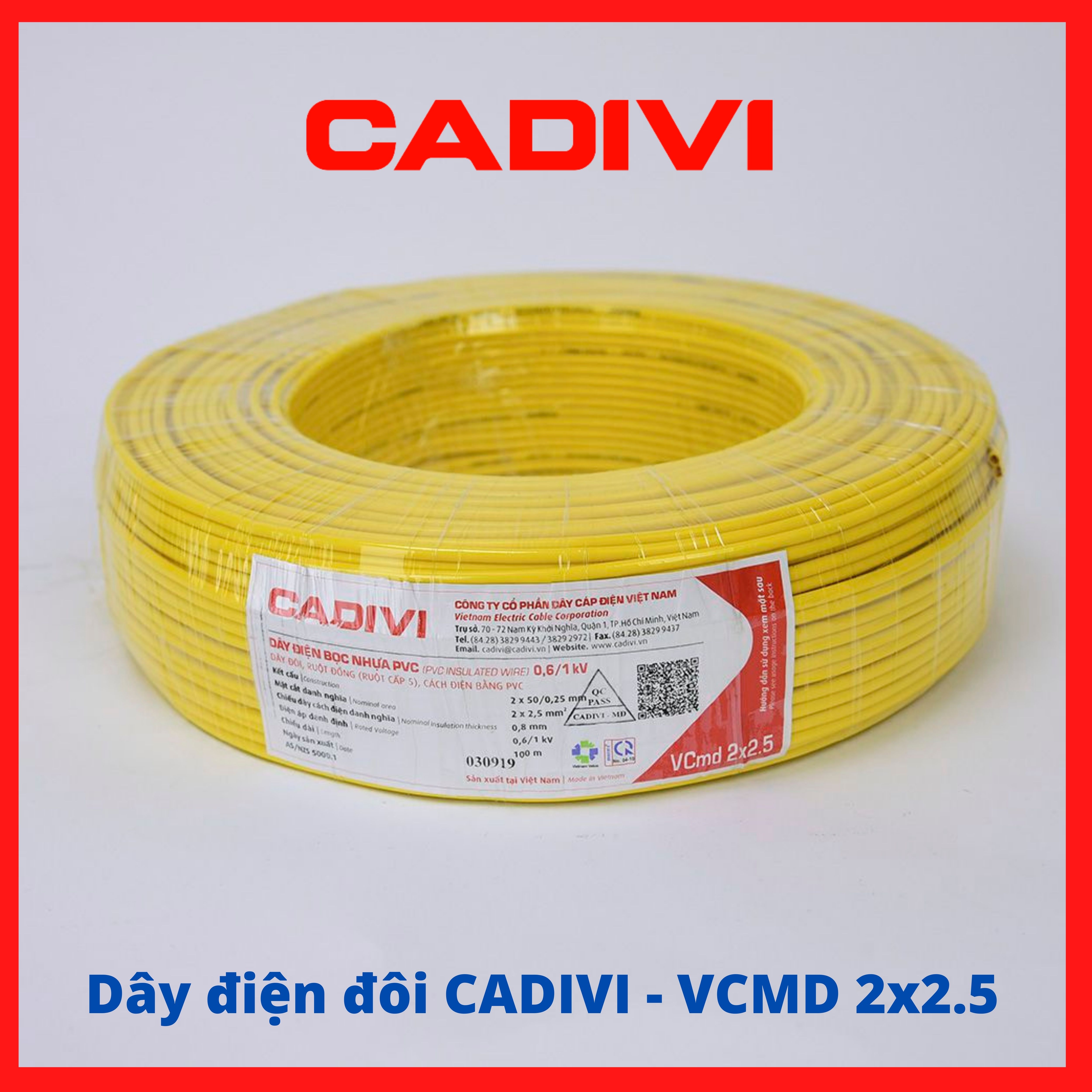 Dây điện đôi mềm CADIVI - VCMD 2x2.5 (2x50/0.25) ruột đồng, bọc nhựa ...