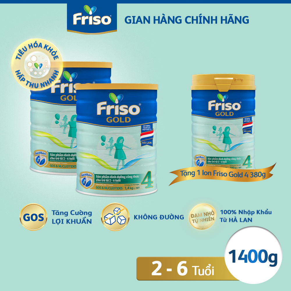 Bộ 2 lon sữa Bột Friso Gold 4 lon thiếc 1.4KG-cho trẻ từ 2-6 tuổi Tặng ...