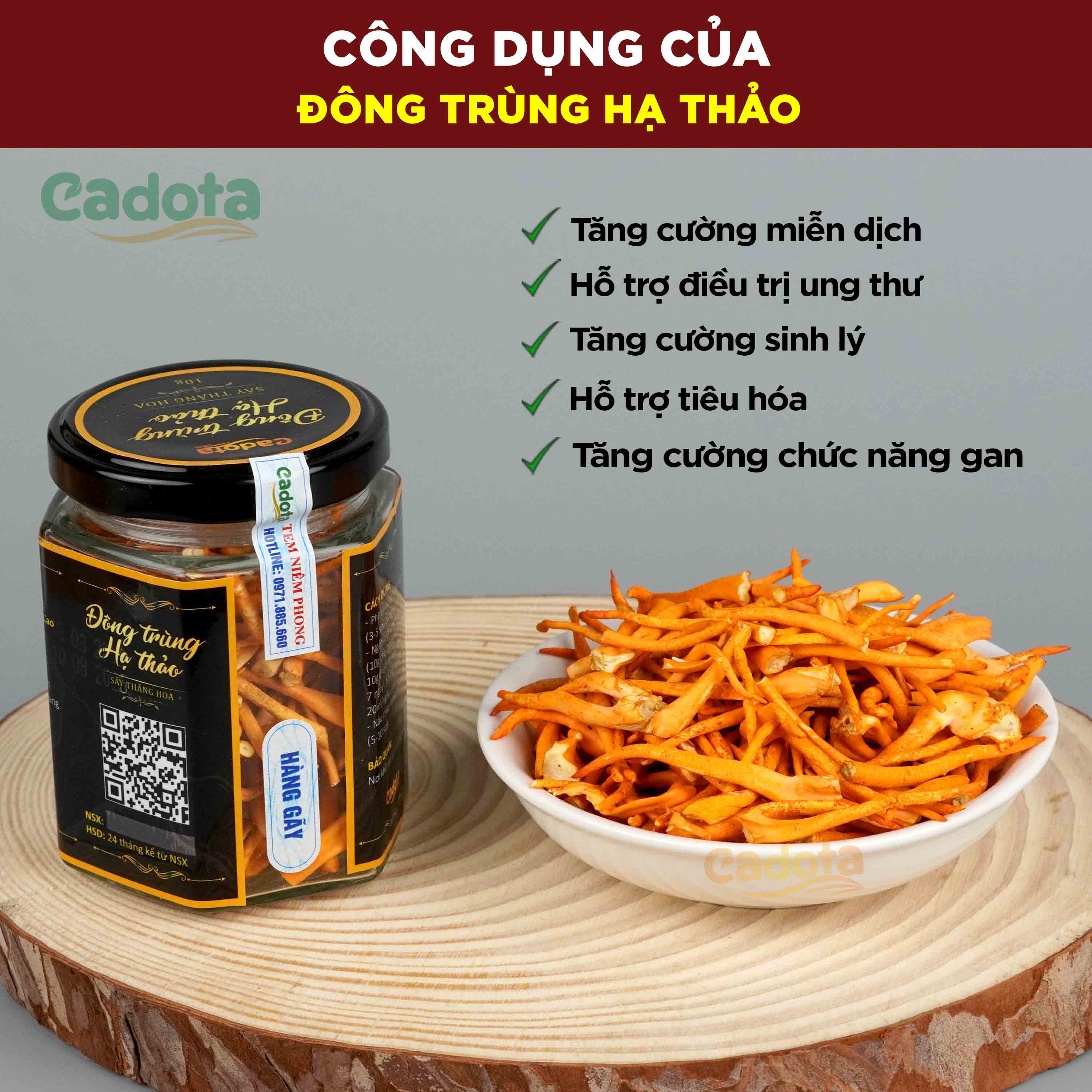 Hũ 10g Đông trùng hạ thảo sấy thăng hoa Sợi Gãy giúp dễ ngủ tăng cường ...