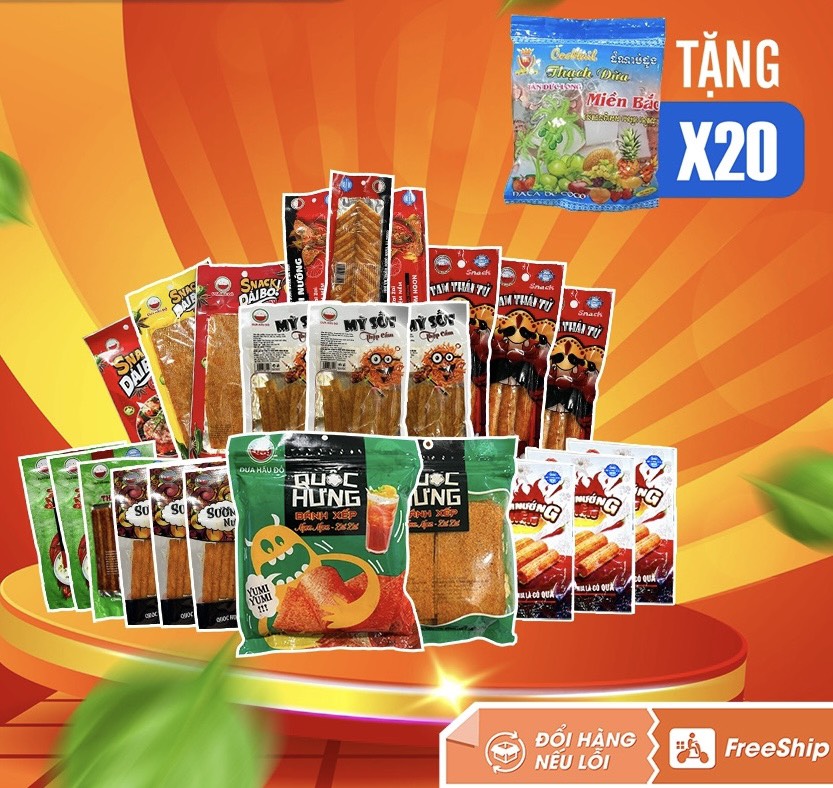 COMBO MIX 8 Loại 23 Gói Snack Cay Cay TẶNG 20 Gói Thạch Dừa, đồ ăn vặt ...